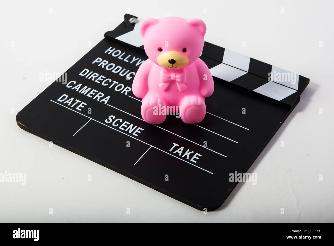 A Hollywood directors film production clapperboard prop on a white ...