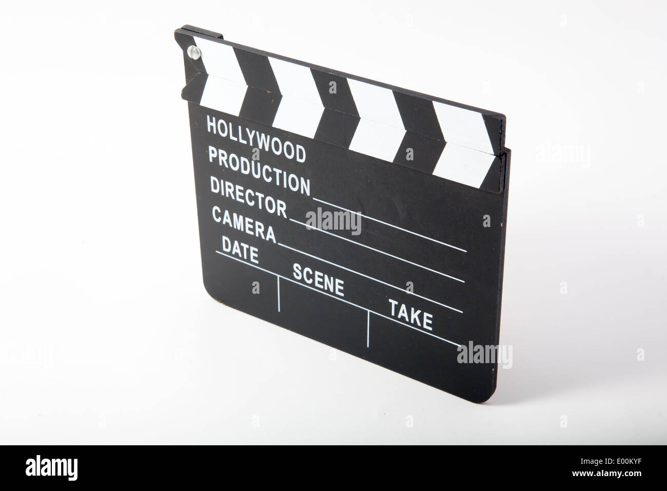 A Hollywood directors film production clapperboard prop on a white ...