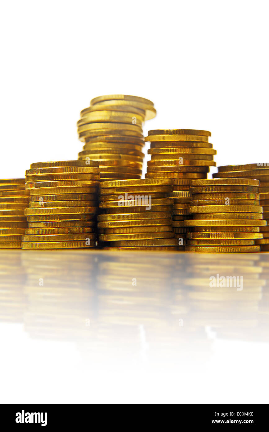 Coin stack on white background Stock Photo - Alamy