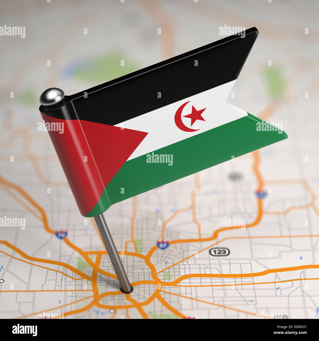 Small Flag of Sahrawi Arab Democratic Republic on a Map Background with ...