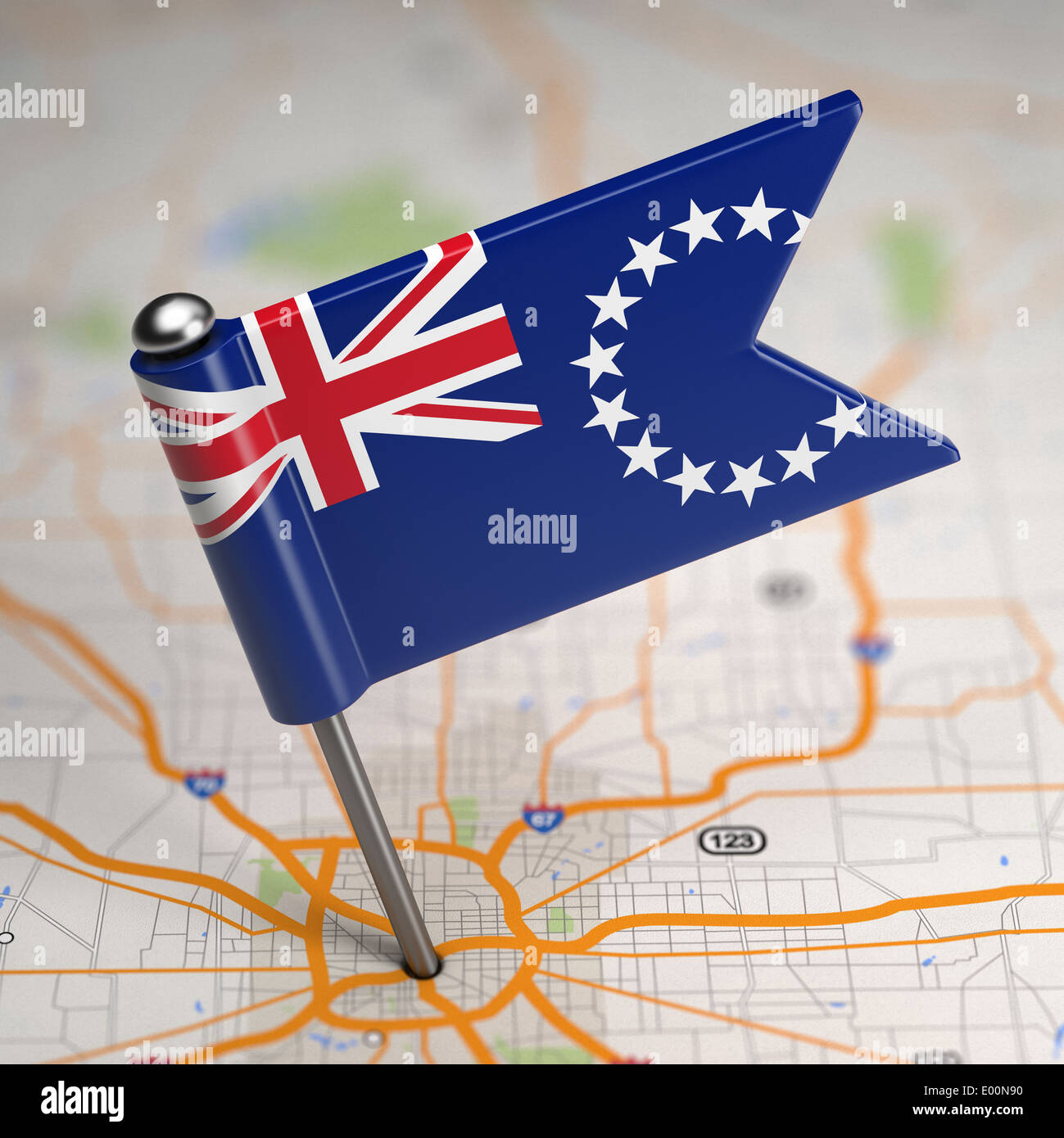 Small Flag of Cook Islands on a Map Background with Selective Focus ...