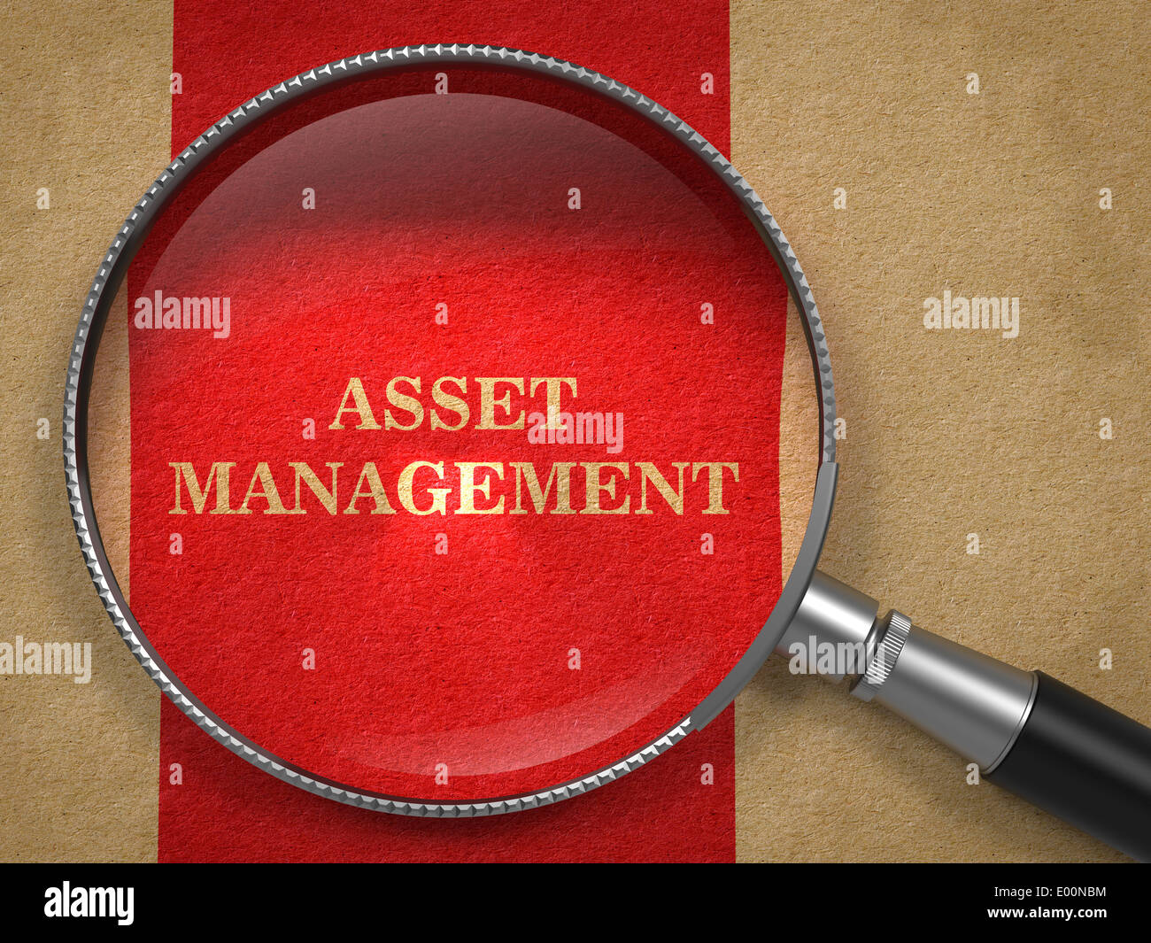 Asset Management. Magnifying Glass on Old Paper with Red Vertical Line ...