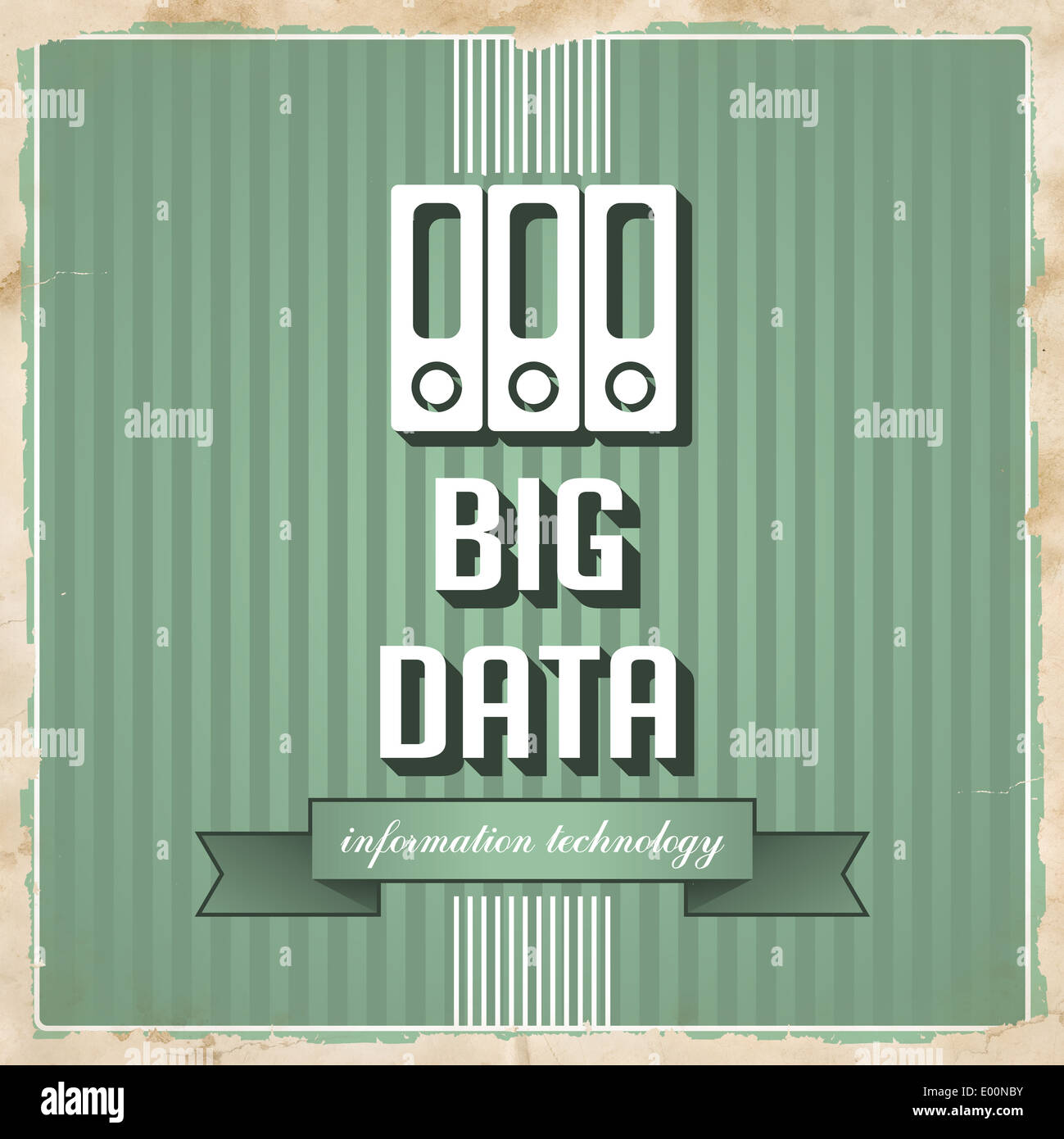 Big Data with Icon of Folders and Slogan on Green Striped Background ...