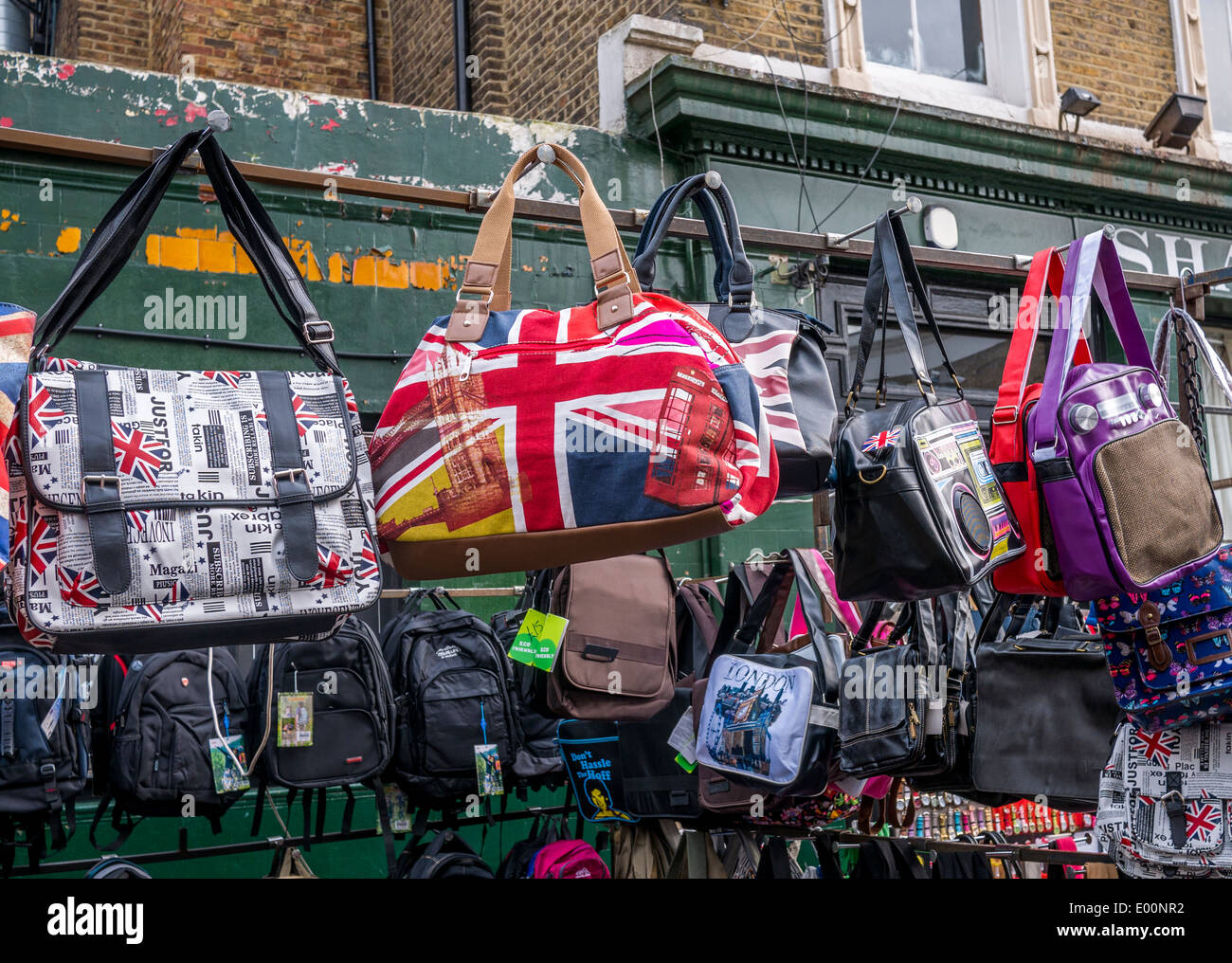 Fashionable stylish handbags on sale at a market stall in the United ...