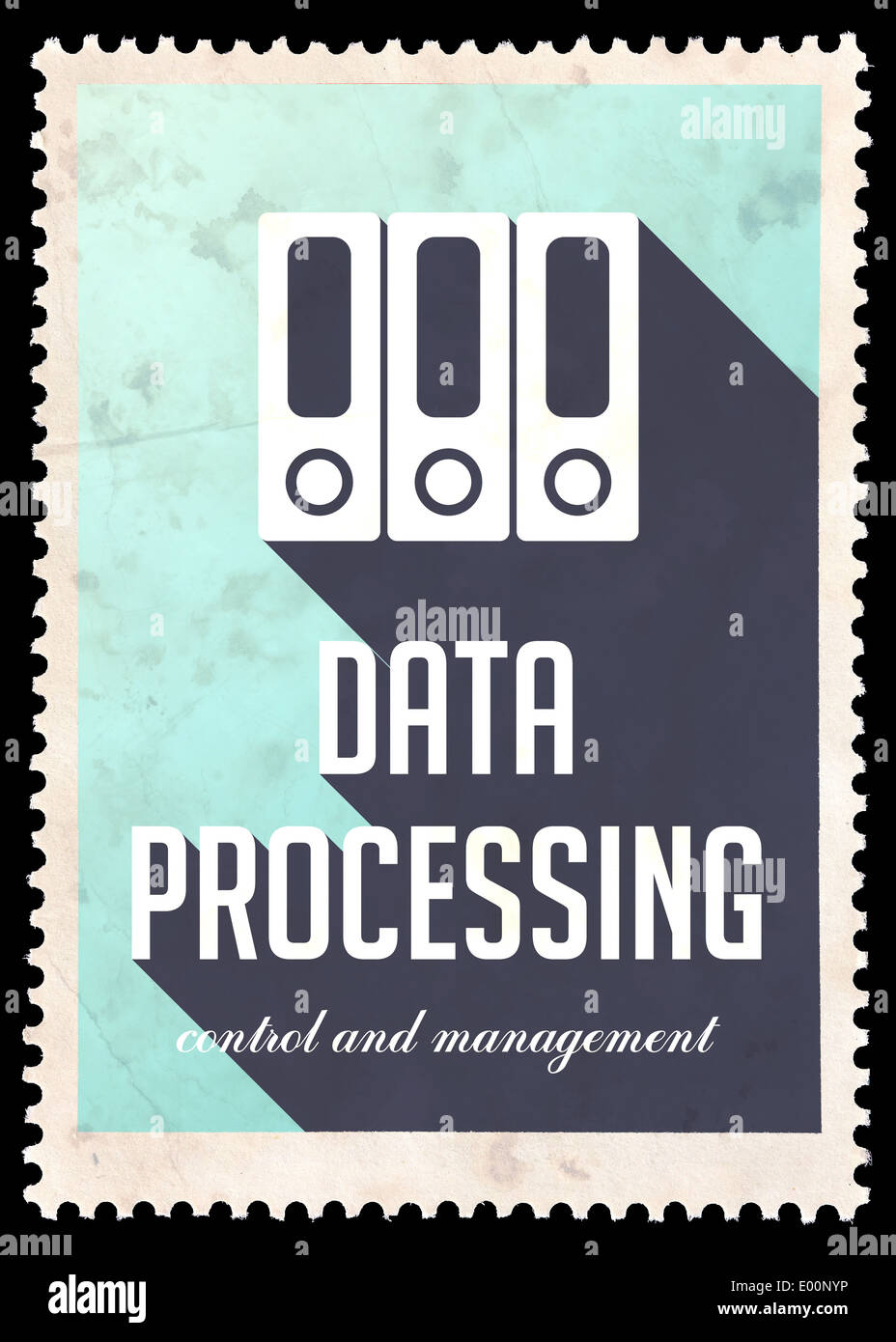 Data Processing on Blue Background. Vintage Concept in Flat Design with ...