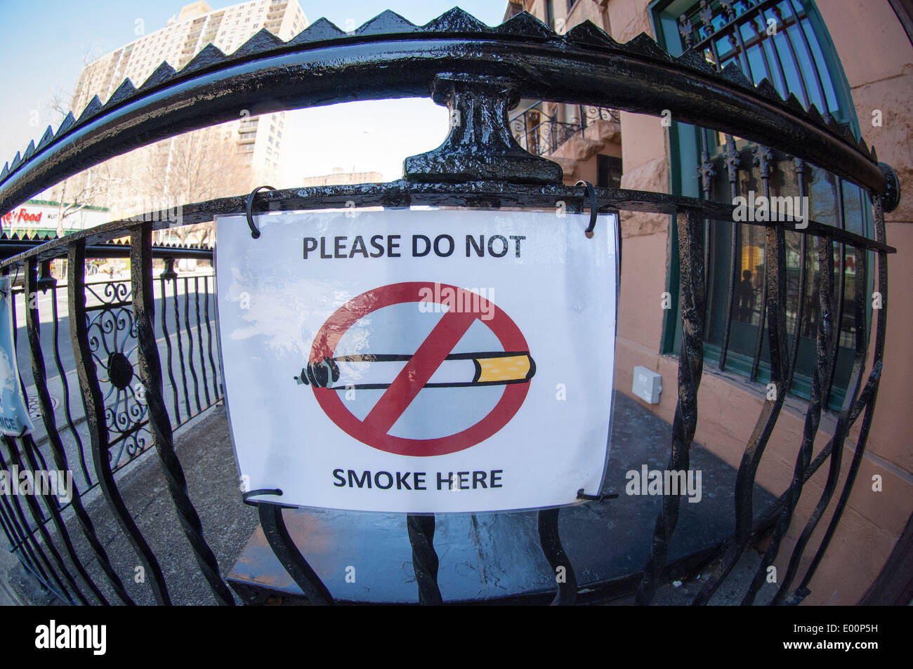 A No Smoking sign on a fence in the Clinton Hill neighborhood in ...