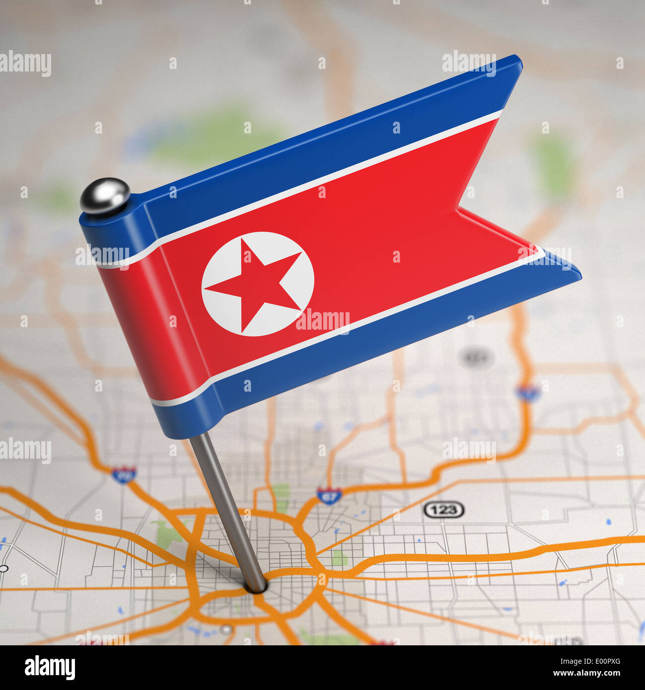 Small Flag of Democratic People's Republic of Korea on a Map Background ...