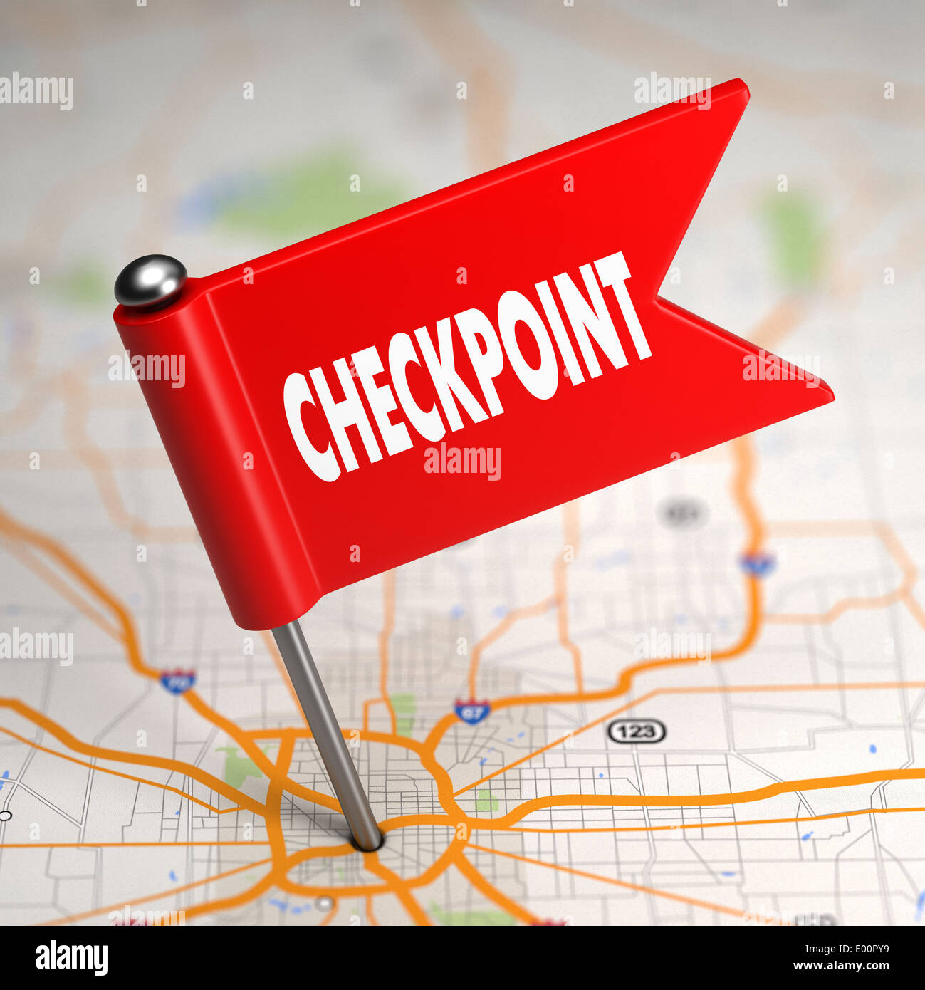 Checkpoint Concept - Small Flag on a Map Background with Selective ...