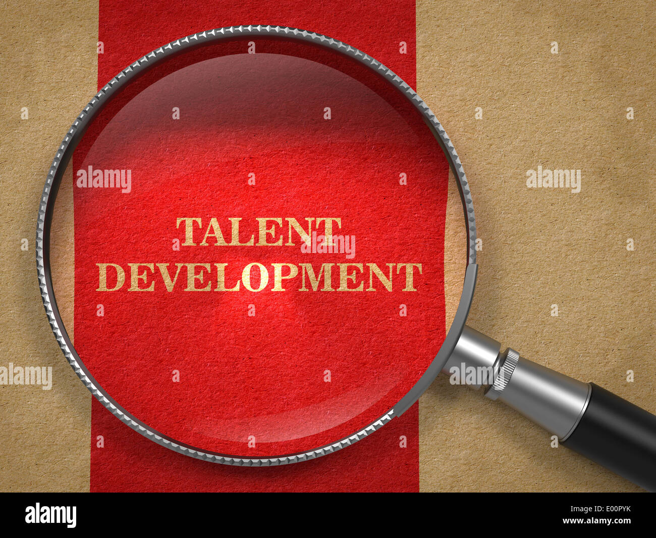 Talent Development.. Magnifying Glass on Old Paper with Red Vertical ...