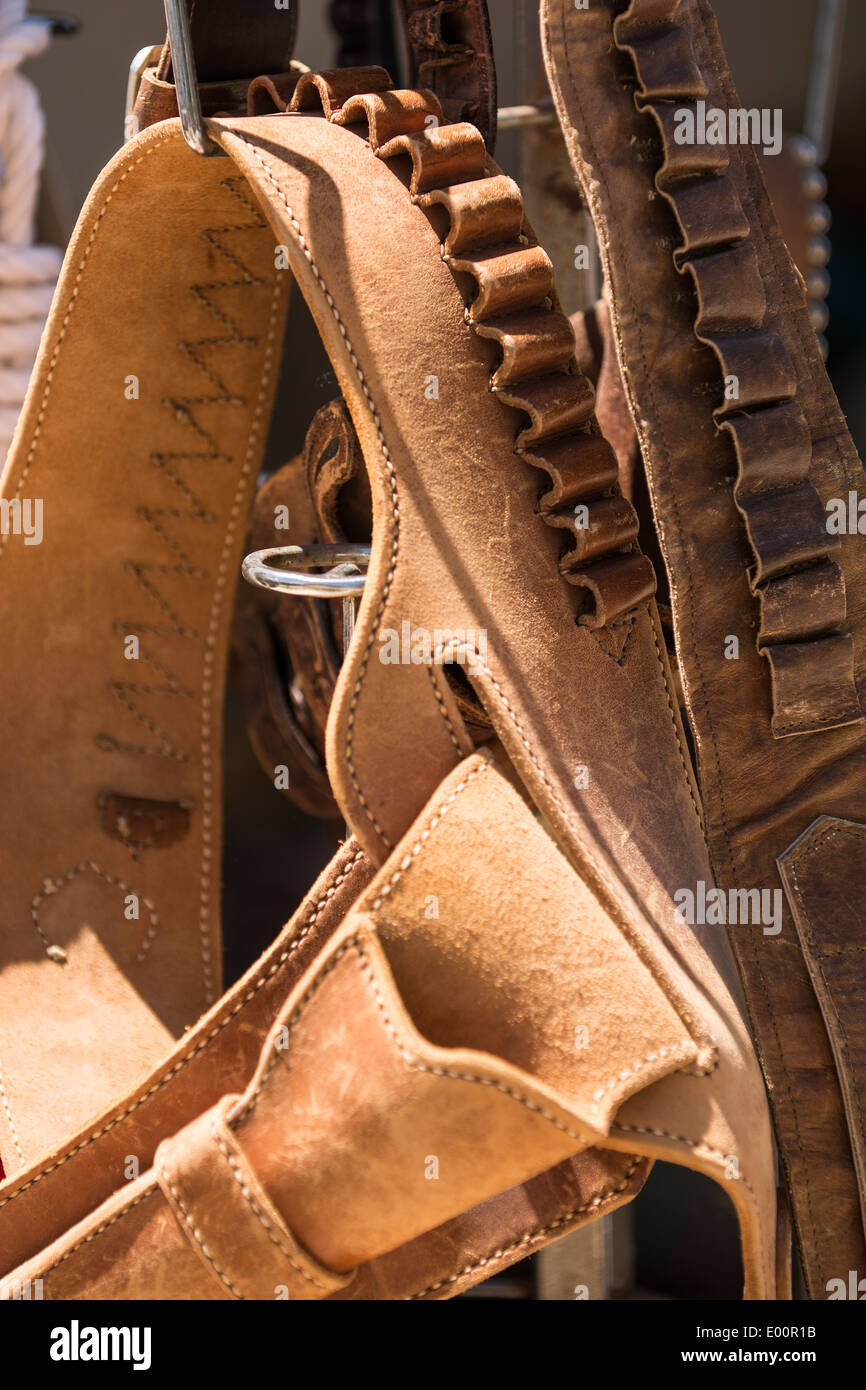 A leather, western style gun belt and revolver holster; Santa Clarita ...