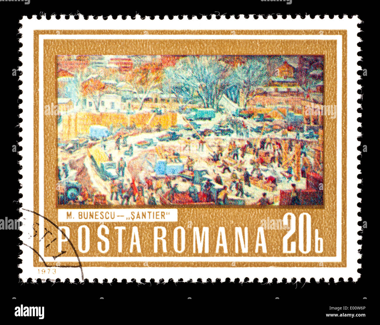 Postage stamp from Romania depicting the M. Bunescu painting of Workers ...