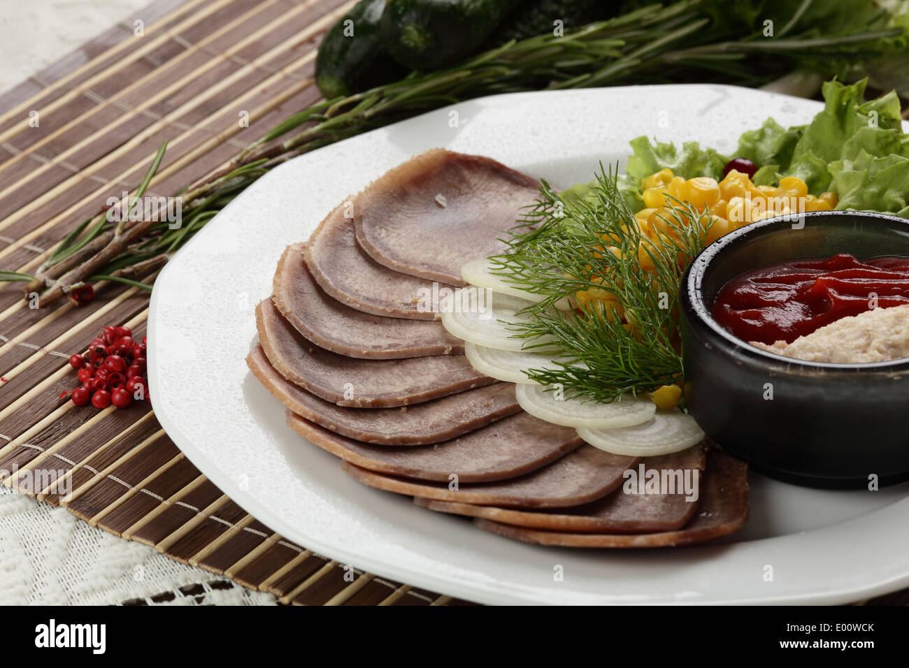 cold cuts of meat with different vegetables Stock Photo - Alamy
