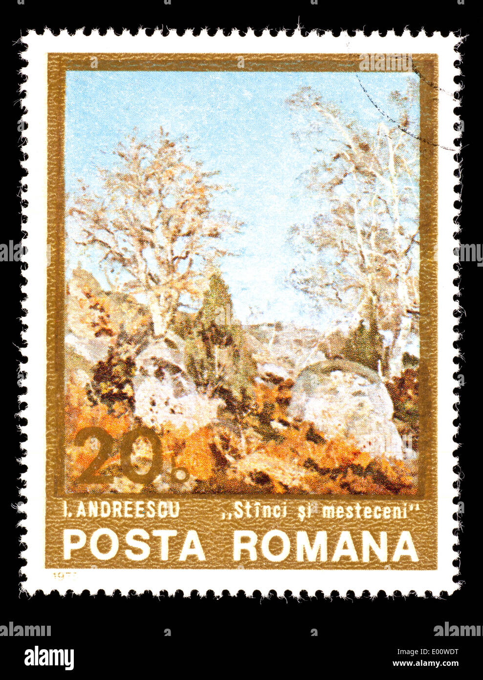 Postage stamp from Romania depicting the Ion Andreescu painting "Rocks ...