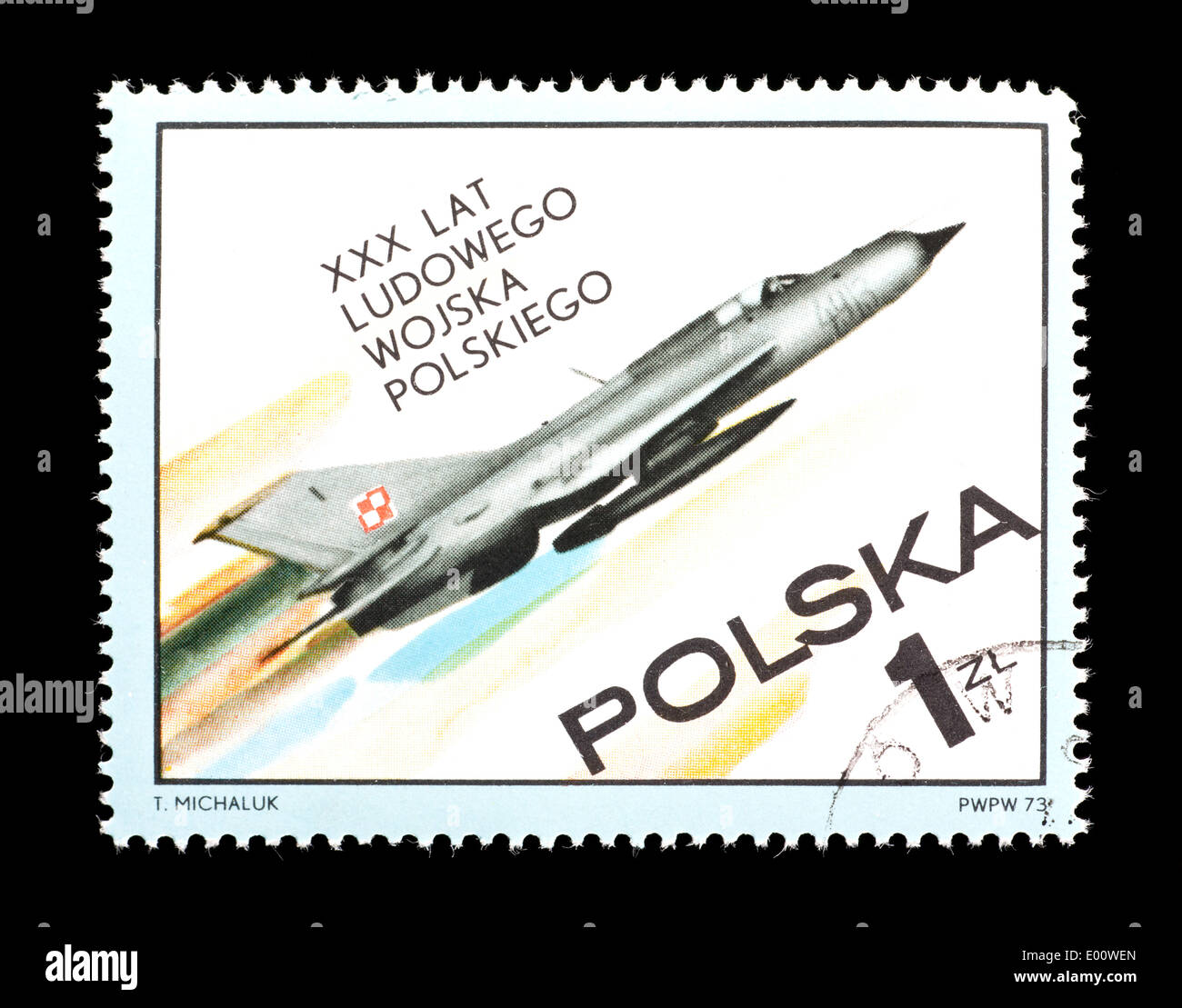 Postage stamp from Poland depicting a jet fighter plane, issued for the ...