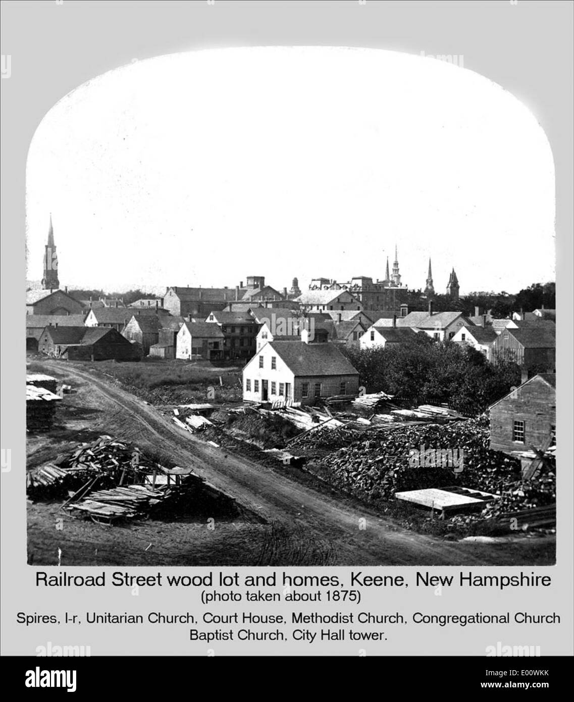 This historic photograph depicts Railroad Street in Keene, New ...