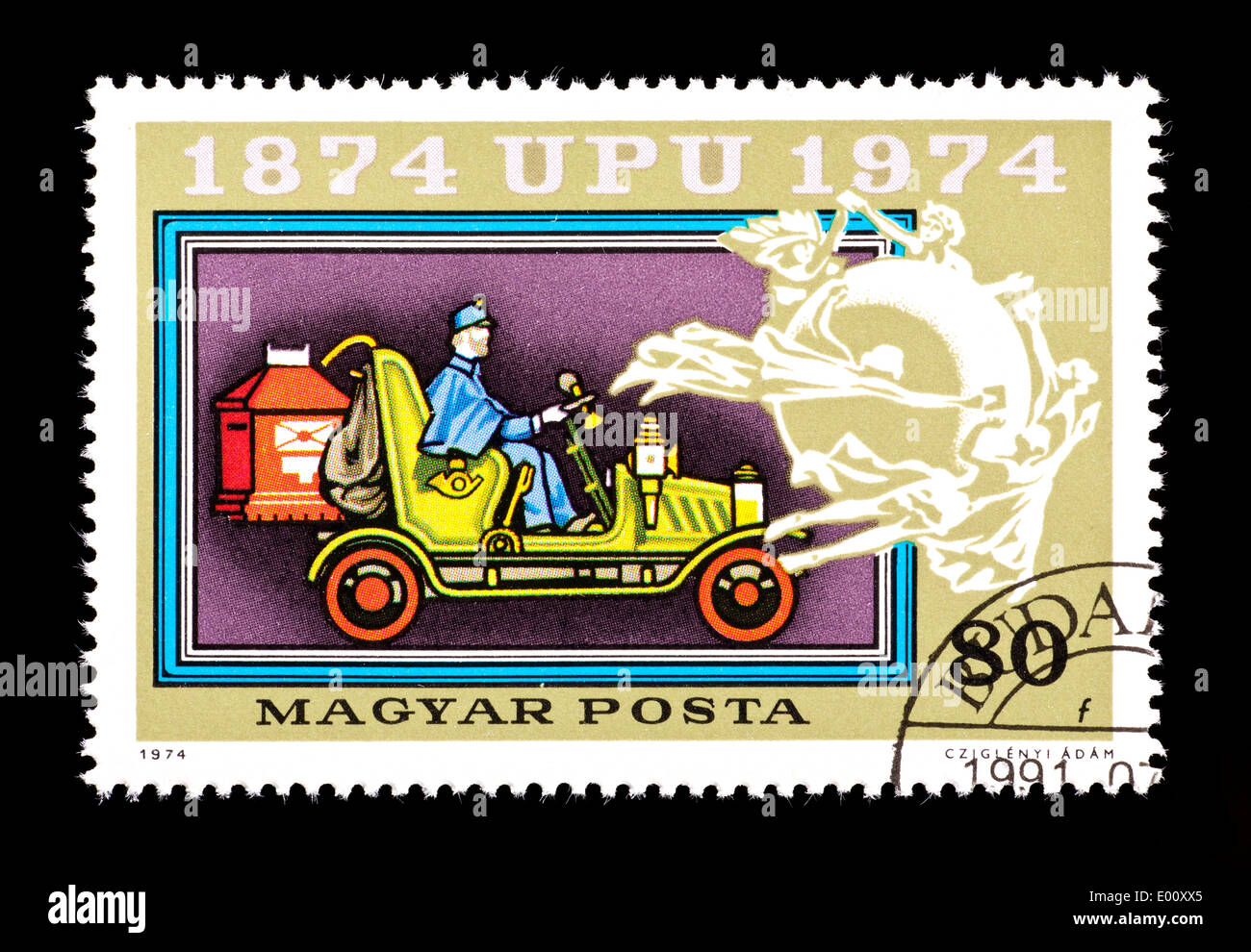 Postage stamp from Hungary depicting an old mail car, for the ...