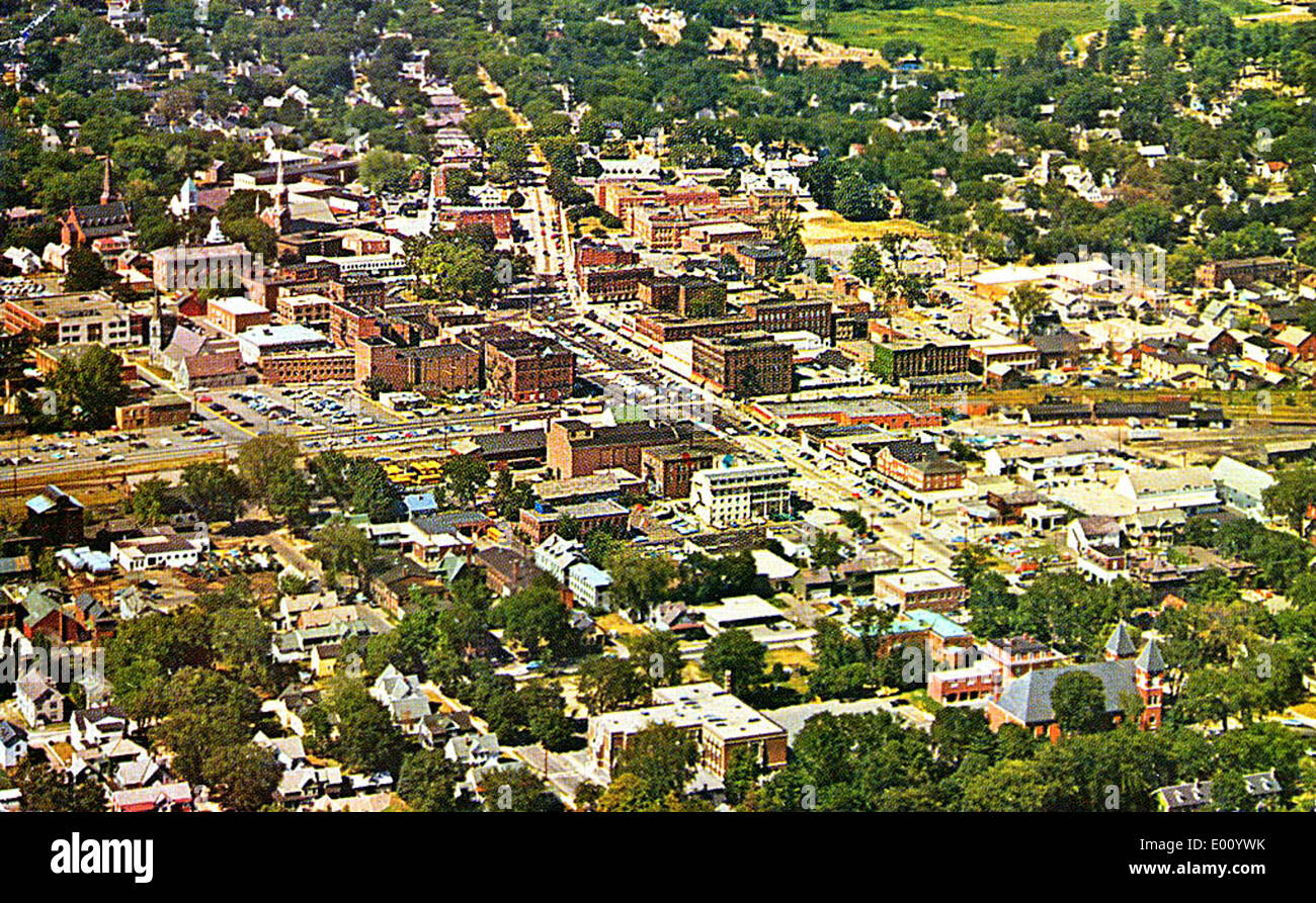 This aerial photograph from the 1960s shows the town of Keene, New ...