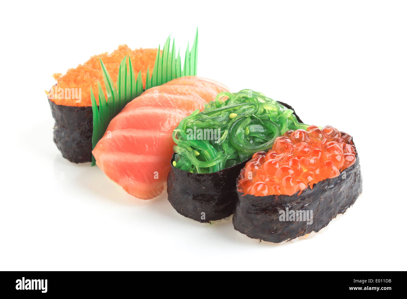 Nigiri and Gunkan Sushi on white background Stock Photo - Alamy