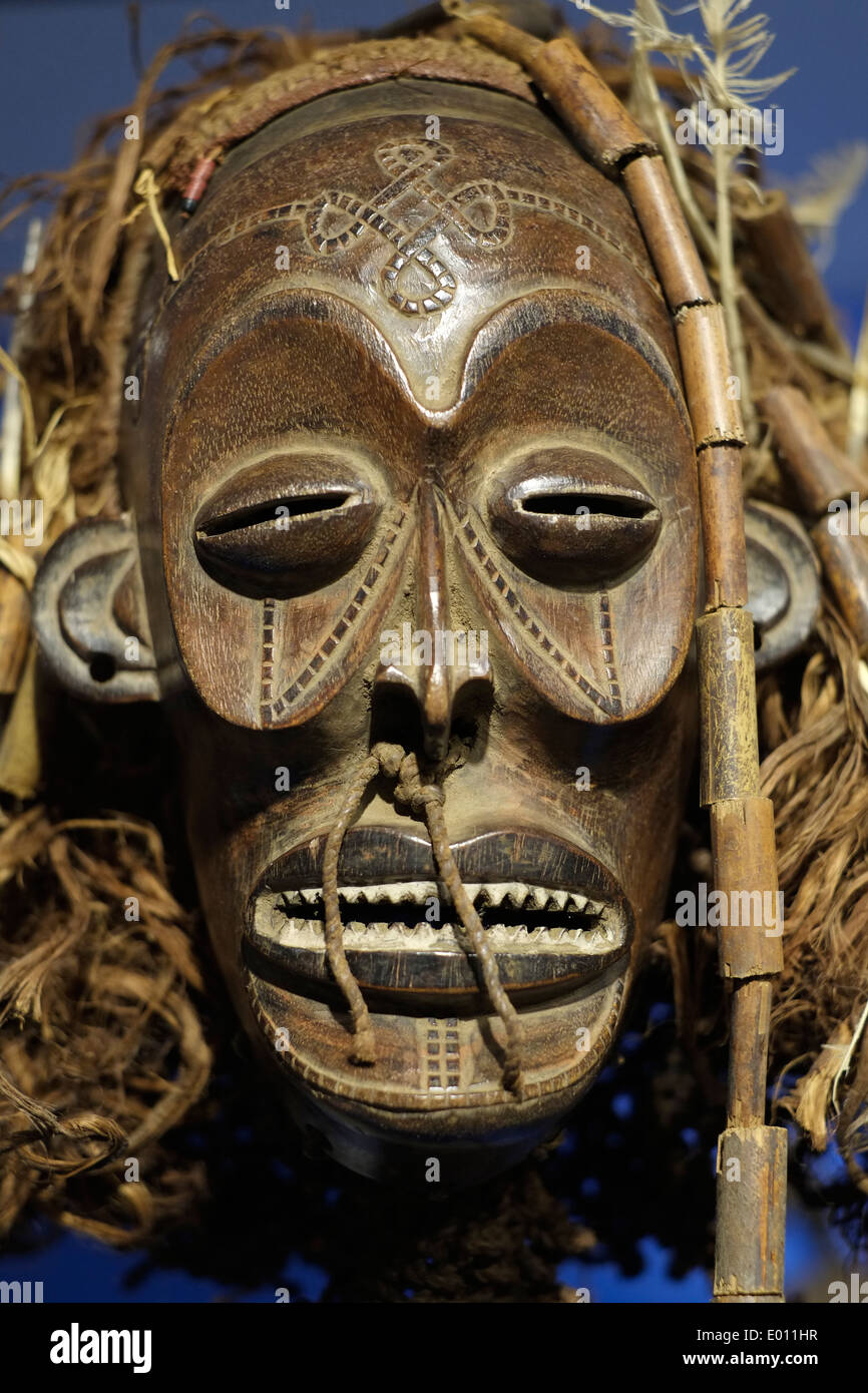 A traditional Mwana Pwo mask of the Chokwe people, who are located in ...