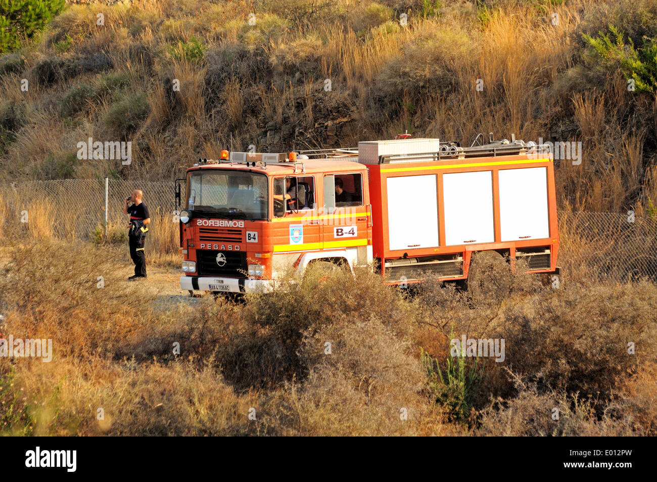 Fire engine on dirt track, Cabopino Golf, Costa del Sol, Malaga ...