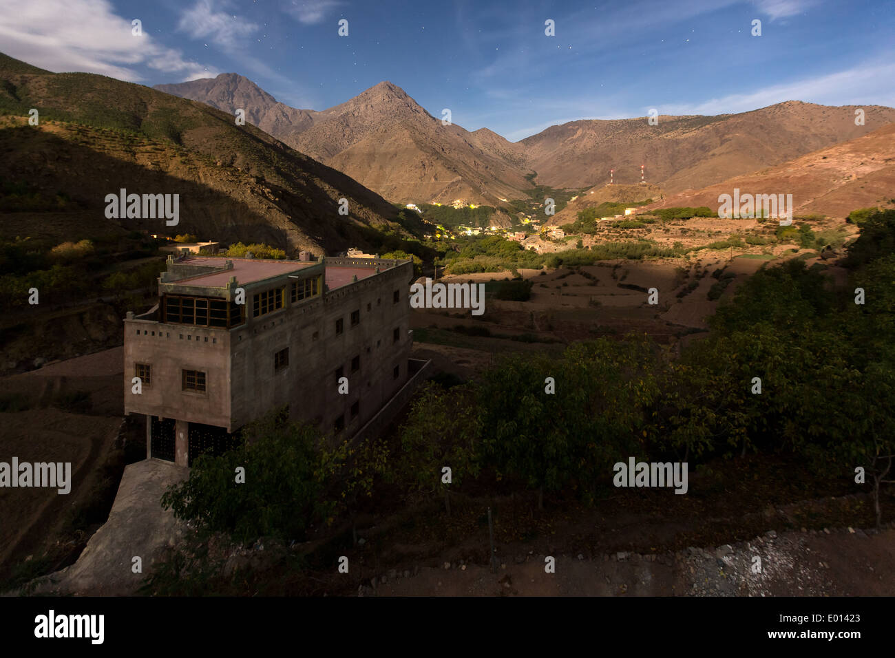 The town of Imlil at night, Atlas mountains, Morocco, Africa Stock ...