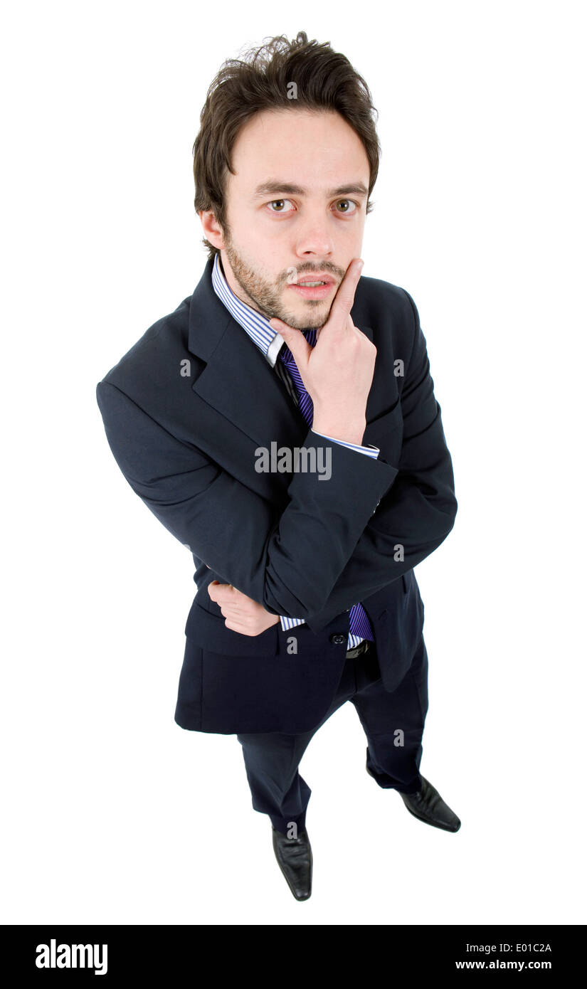 young business man thinking, full length, isolated Stock Photo - Alamy