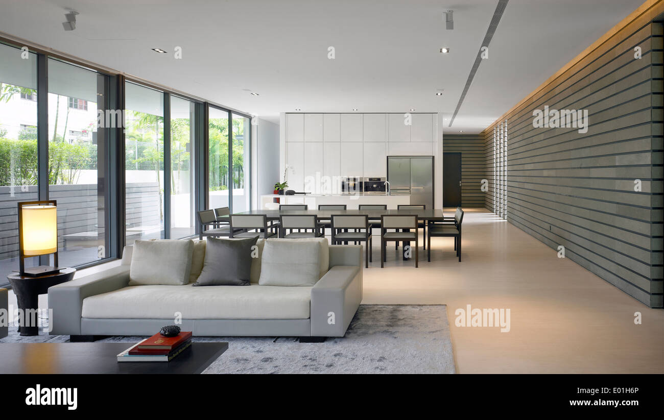 Seating and dining areas in modern room, 9 Ridout Rd, Singapore Stock ...