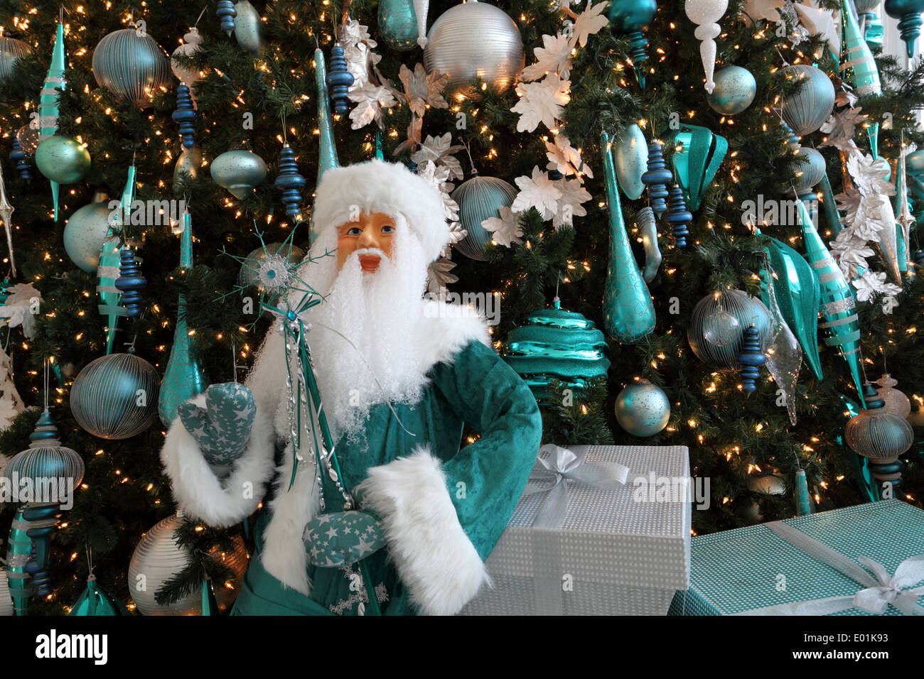 Santa Claus at a christmas tree Stock Photo - Alamy