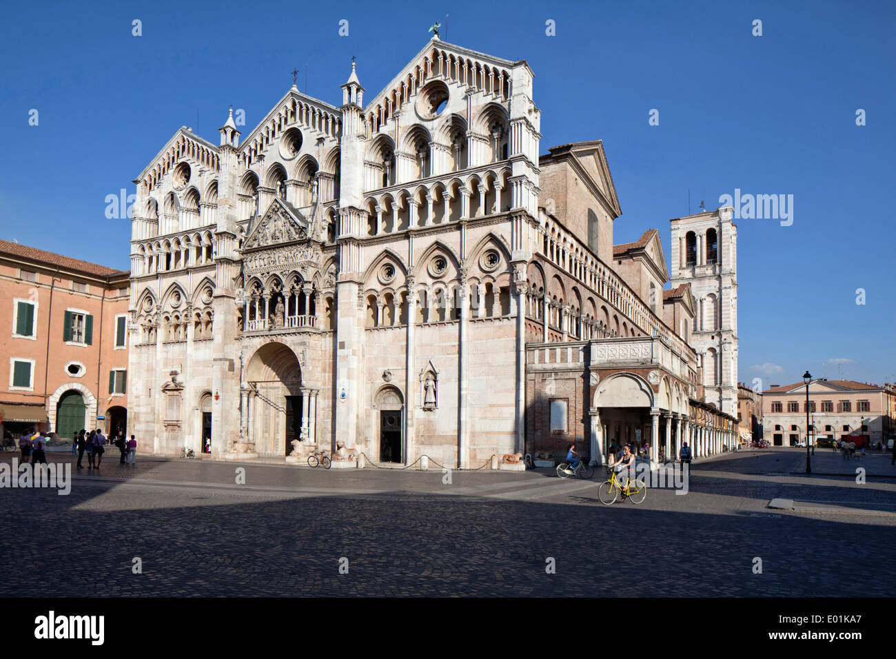 Triple facade of 12th century Cathedral Duomo Piazza Cattedrale Ferrara ...