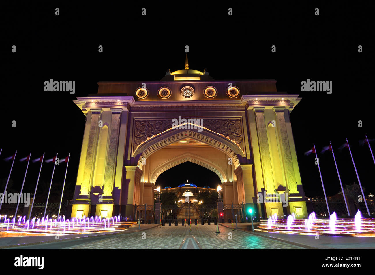 Emirates Palace gate illuminated at night. Abu Dhabi, United Arab ...