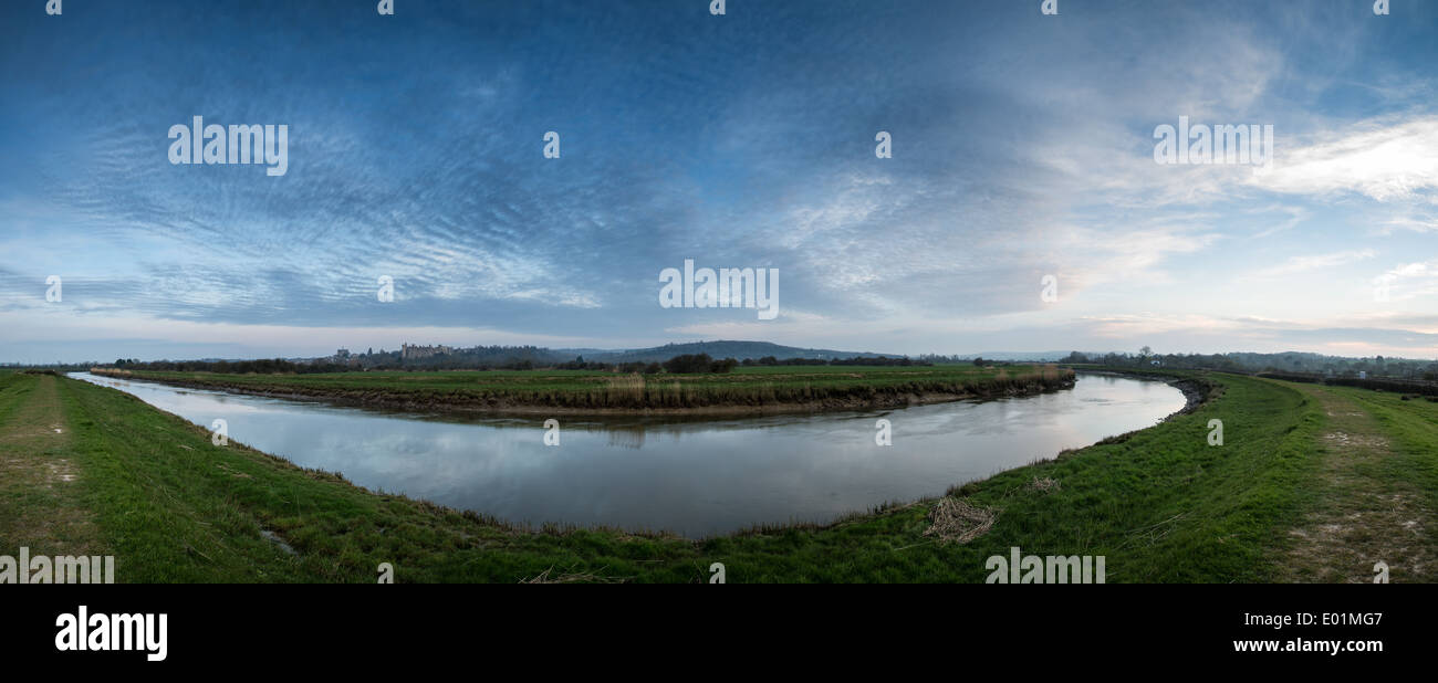 Large panorama landscape sunrise over countryside with medieval castle ...