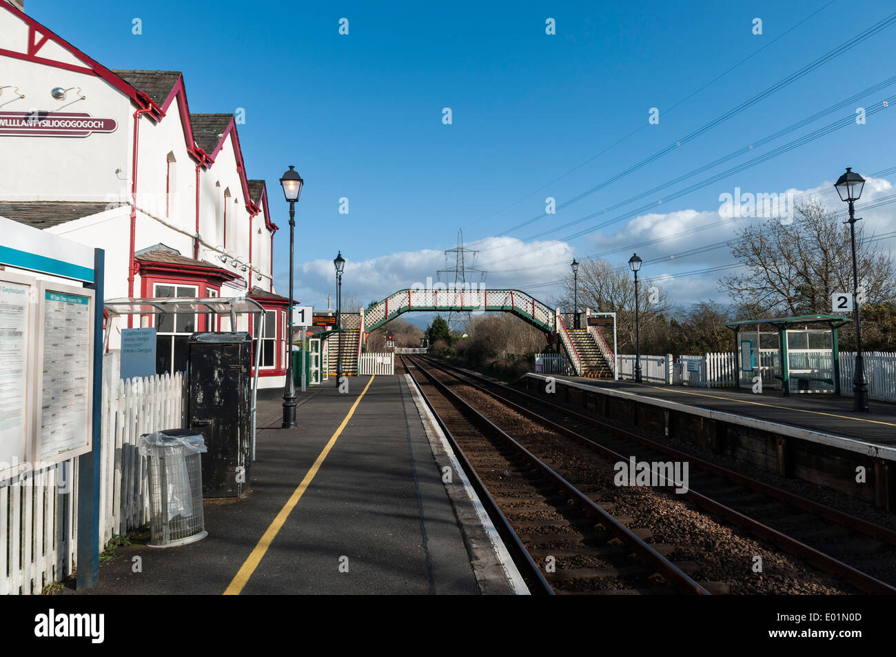 Llanfair Pwllgwyngyll Railway station on Anglesey North Wales. The ...