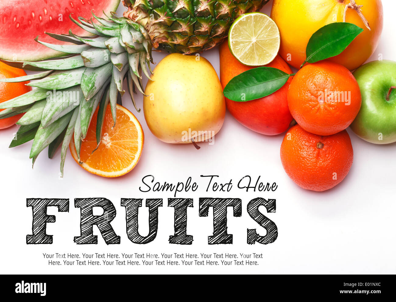 Fruits on white background with space for text. Organic food Stock ...