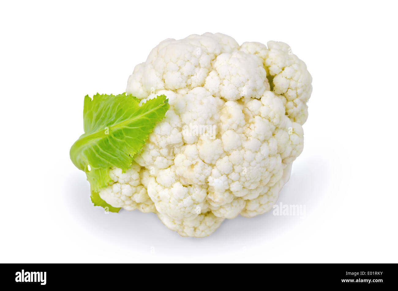 One cauliflower with green leaf isolated on white background Stock ...