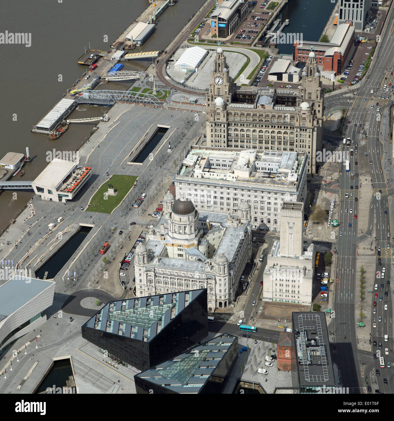 aerial view of Liverpool waterfront development area with the Liver ...