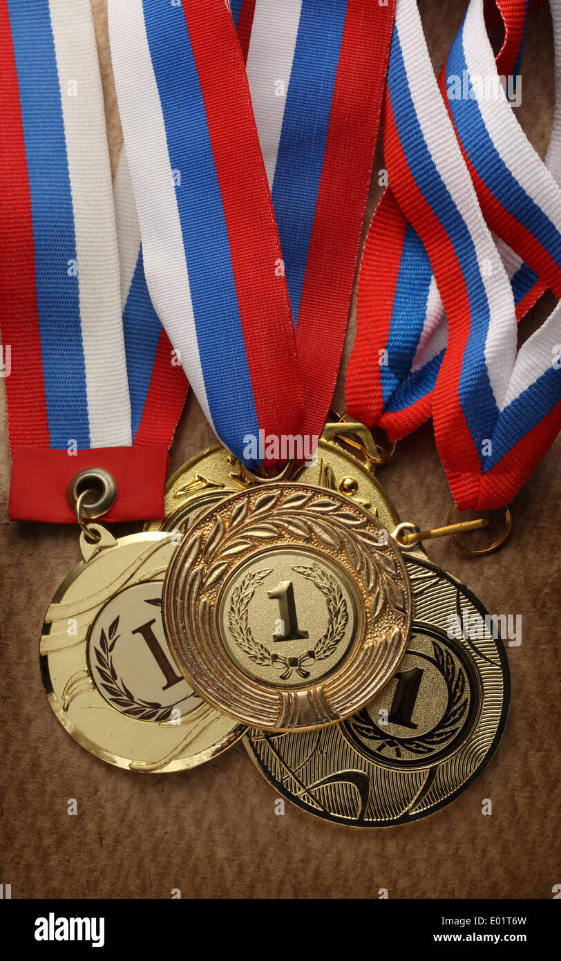 Metal medals with tricolor ribbon Stock Photo - Alamy