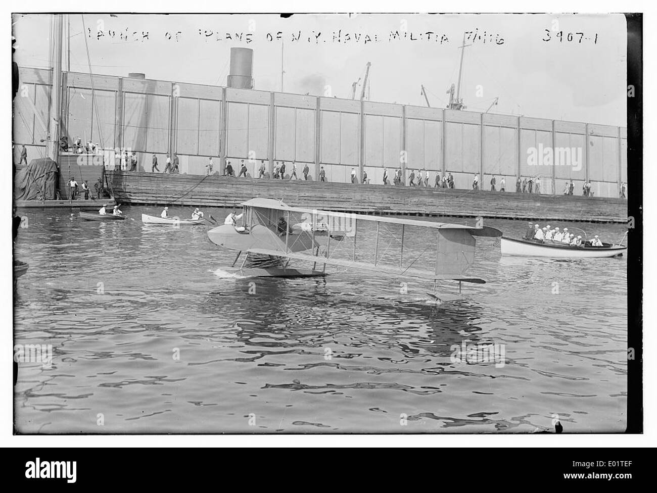 This photograph shows the launch of a Burgess-Dunne biplane by the New ...