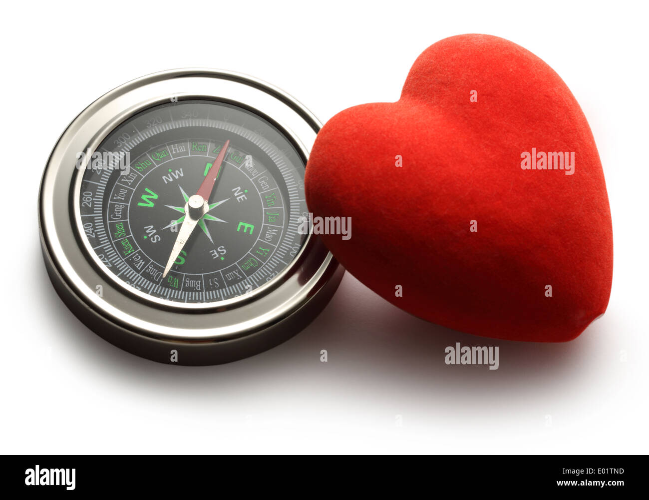 Compass and red heart on white Stock Photo - Alamy