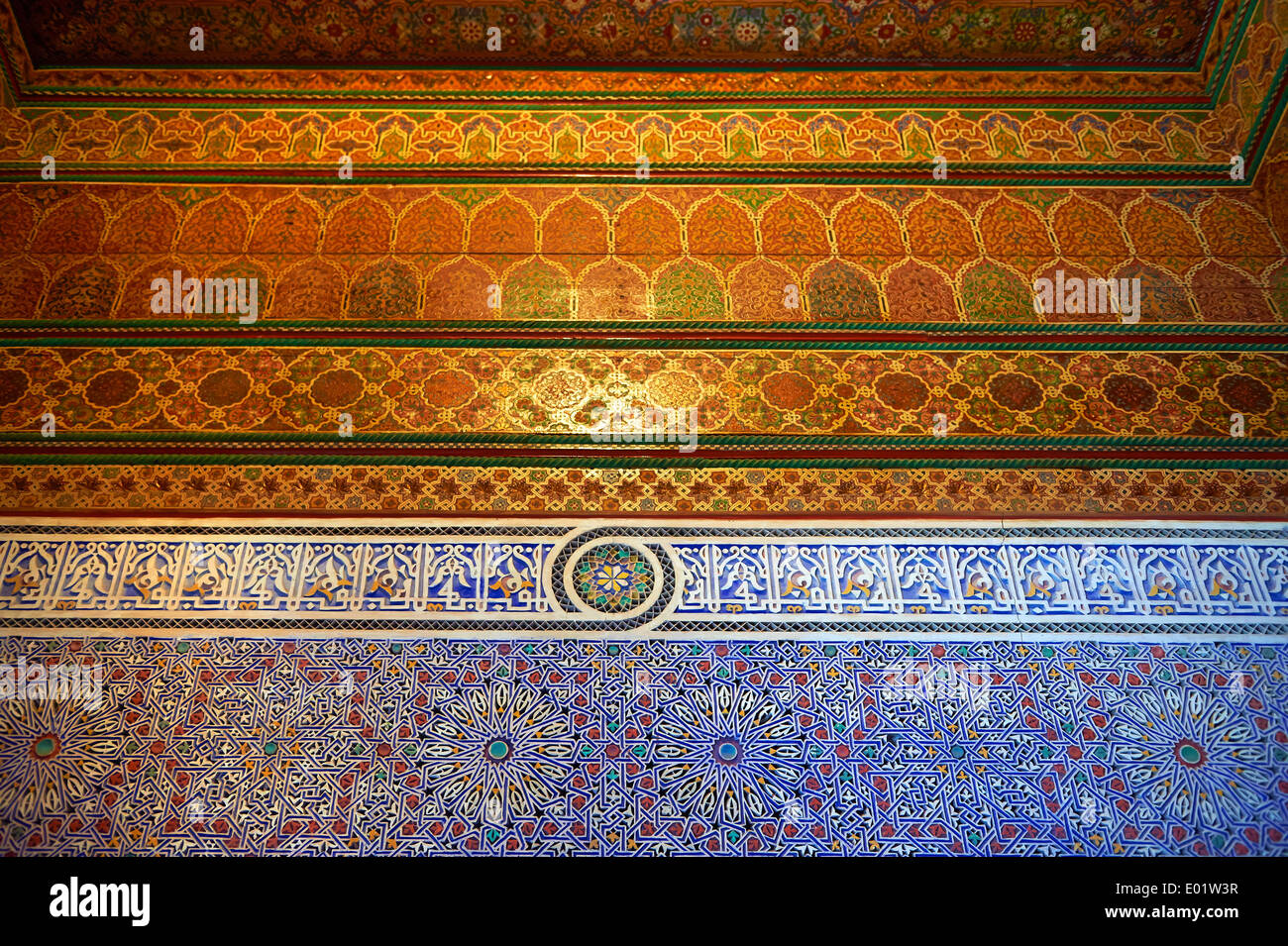 Berber Arabesque decorative Zellige tiles and painted wood ceiling of ...