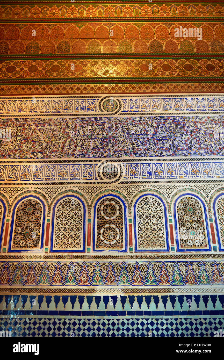 Berber Arabesque decorative Zellige tiles and painted wood ceiling of ...
