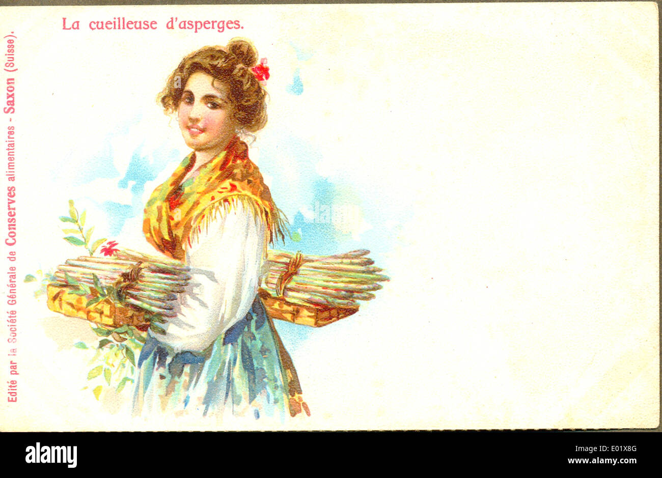 Chromolithographed Swiss advertising postcard for asparagus Stock Photo ...