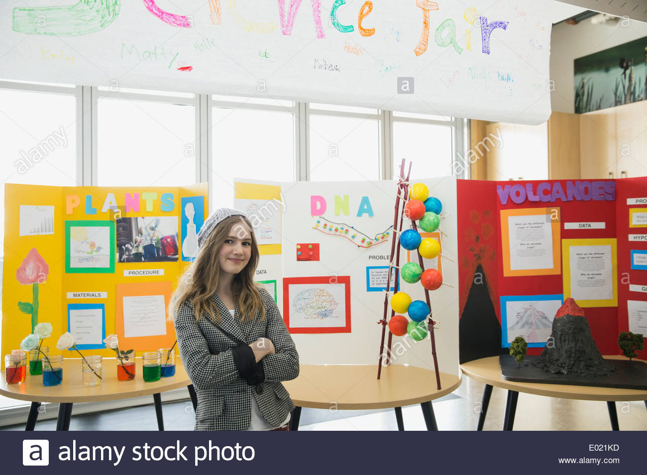 Portrait of school girl at science fair Stock Photo - Alamy