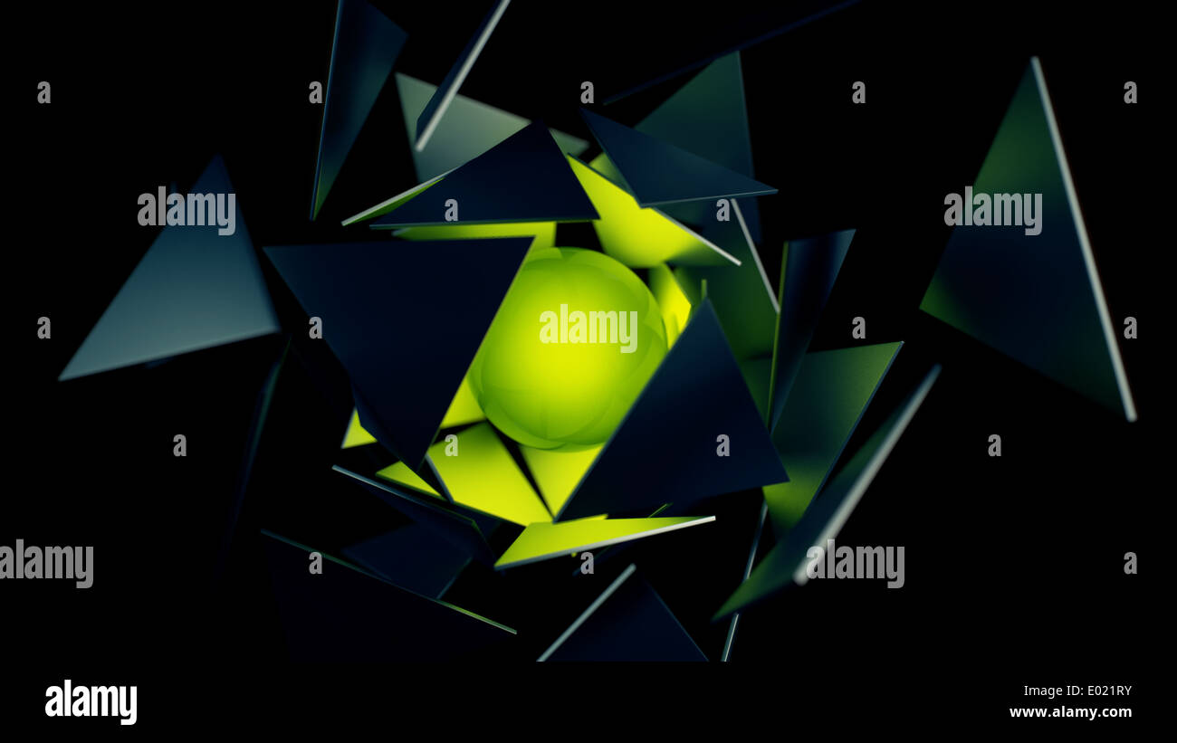 Abstract Creative Explotion. Sphere Light Energy and triangle particles ...