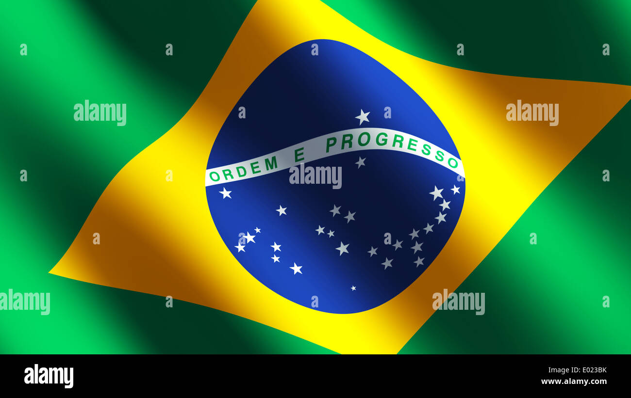 Brazilian Flag flowing close up Stock Photo - Alamy