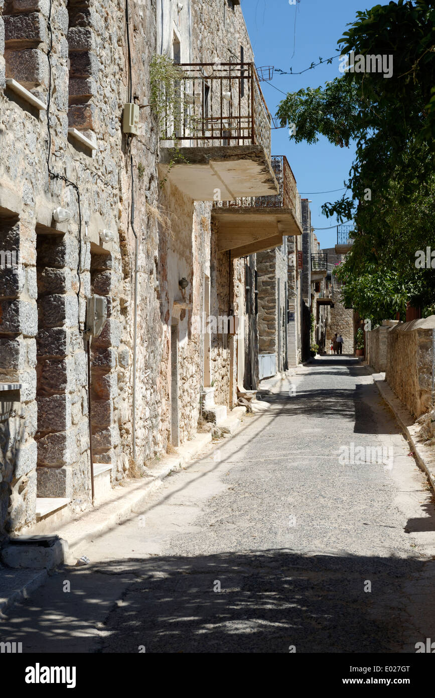 The ring road outer walls (on left) Medieval town Mesta Chios Greece ...