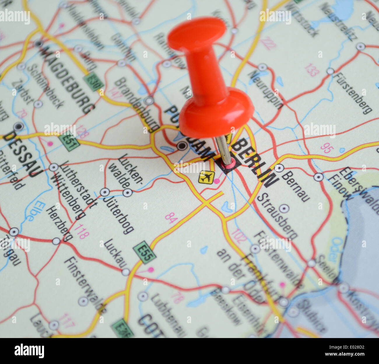 Close up of Berlin map with red pin - Travel concept Stock Photo - Alamy