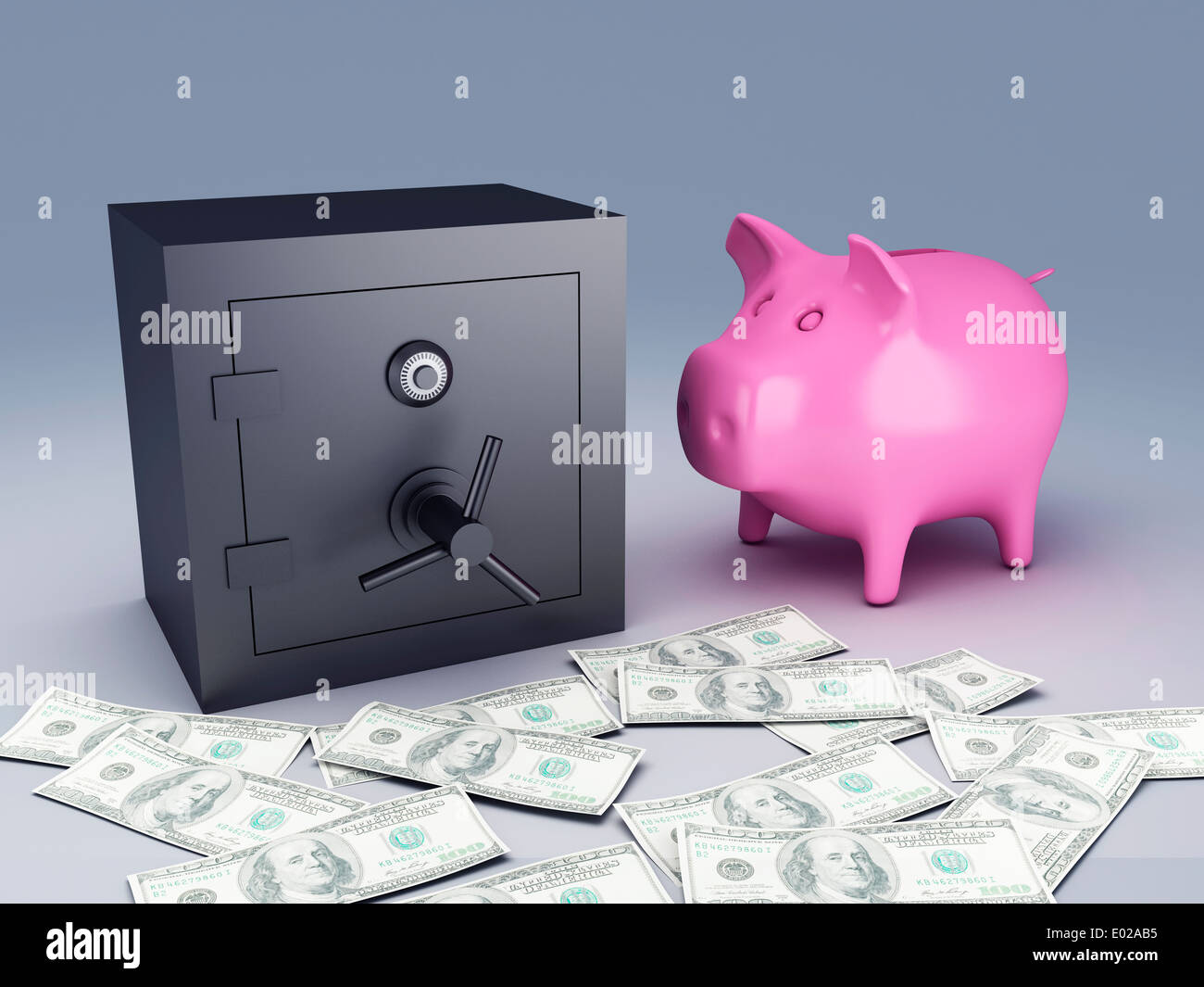 Steel safe box and money bills 3D. Protection concept Stock Photo - Alamy