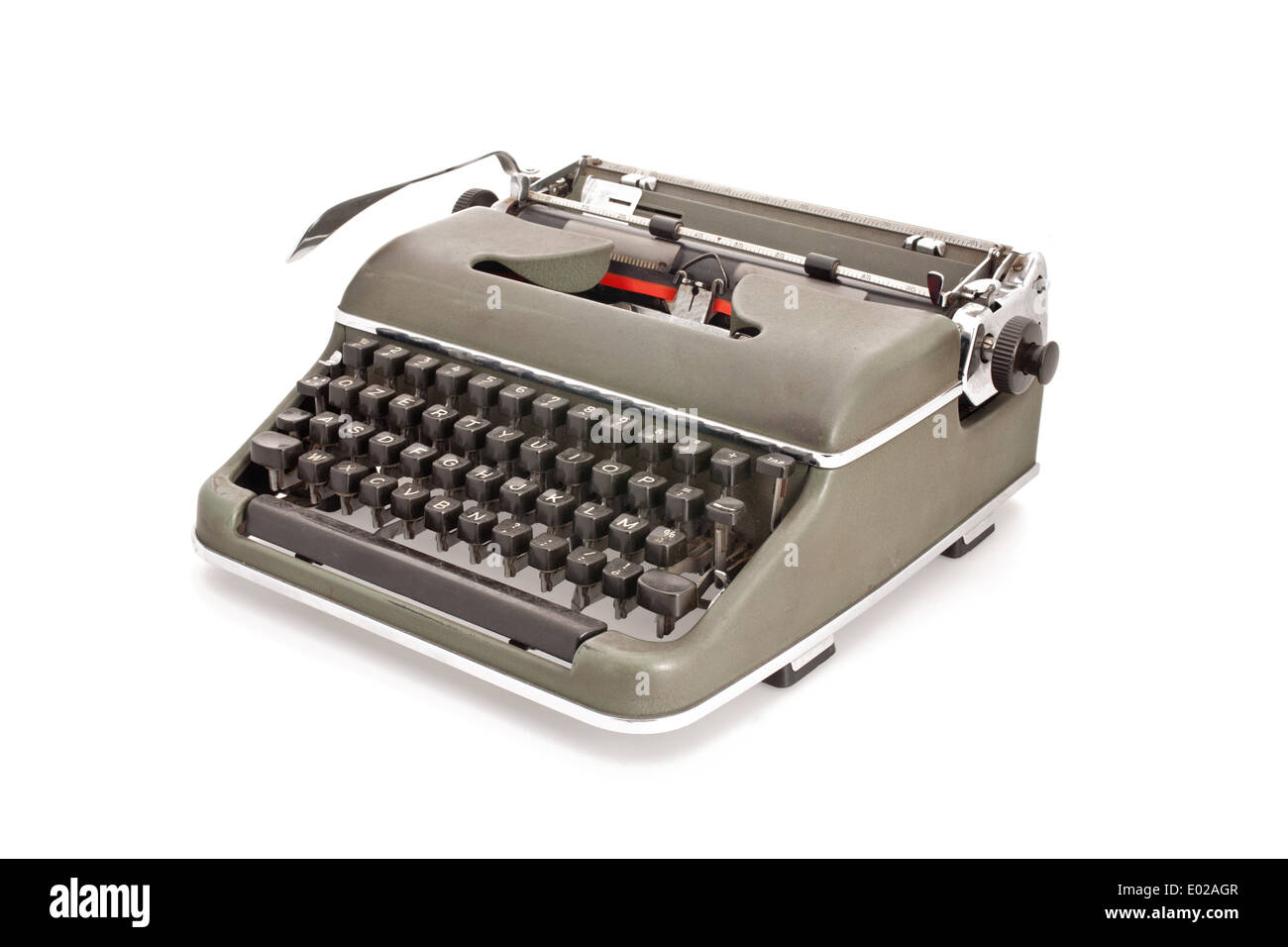 A military green old mechanical typewriter on a white background Stock ...