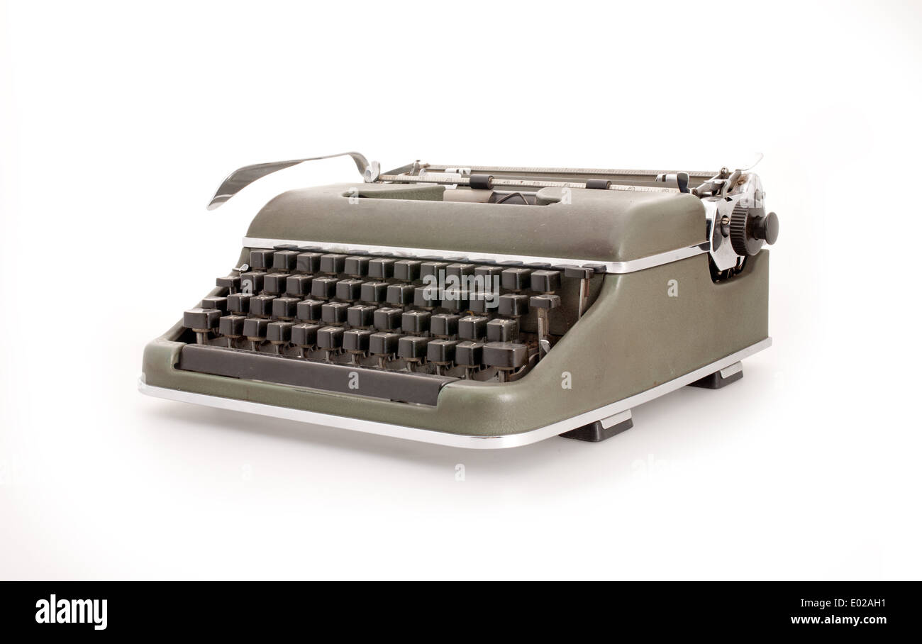 A military green old mechanical typewriter on a white background Stock ...