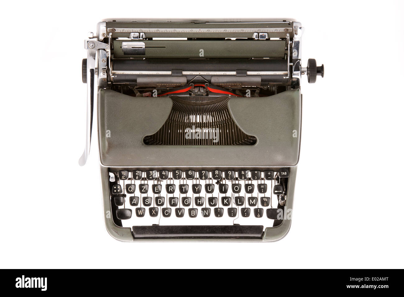A military green old mechanical typewriter on a white background Stock ...